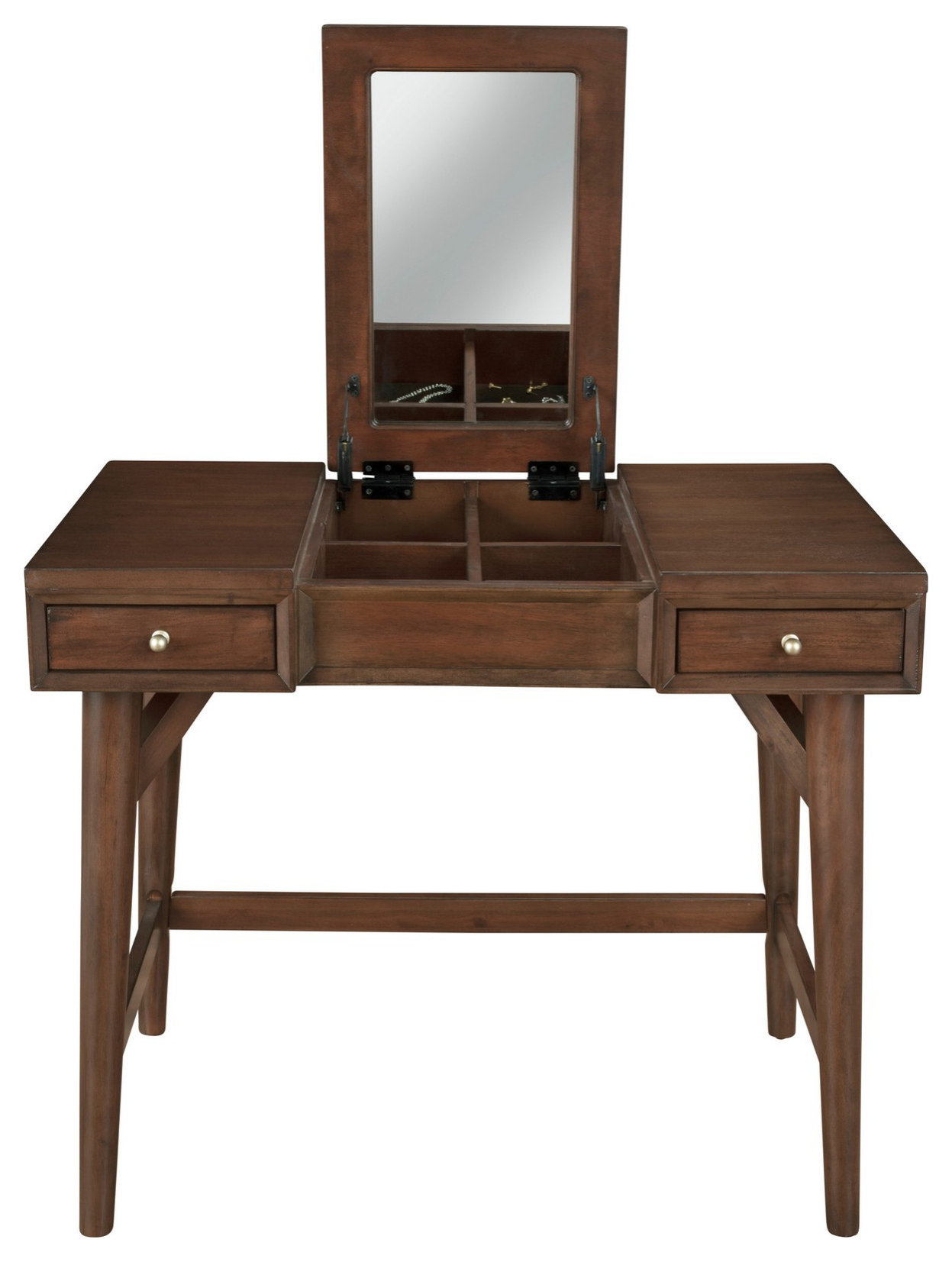 Benzara BM283834 2 Drawer Vanity Desk, Flip Up Mirror, Mahogany, Walnut ...