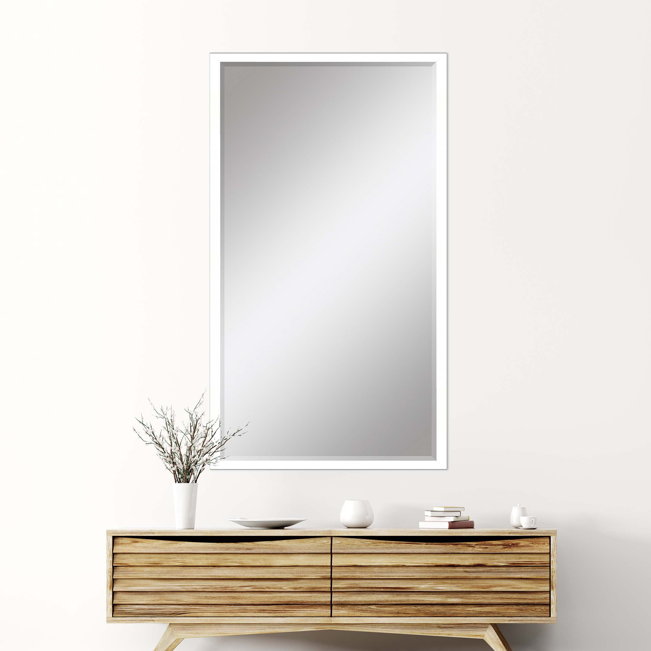 Framed Beveled Mirror, White, 32"x74", 32"x74" - Contemporary - Wall ...