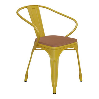 Luna Commercial Grade Yellow Metal Chair-Teak Seat - Industrial ...