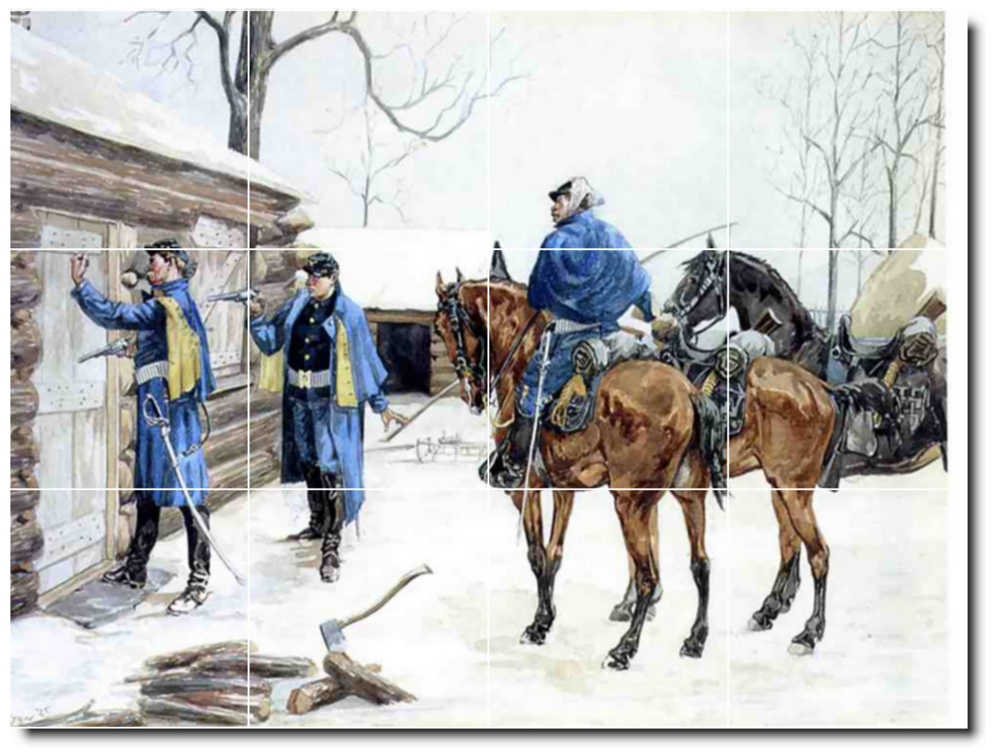 Frederic Remington Western Painting Ceramic Tile Mural #72, 48" Wide x ...
