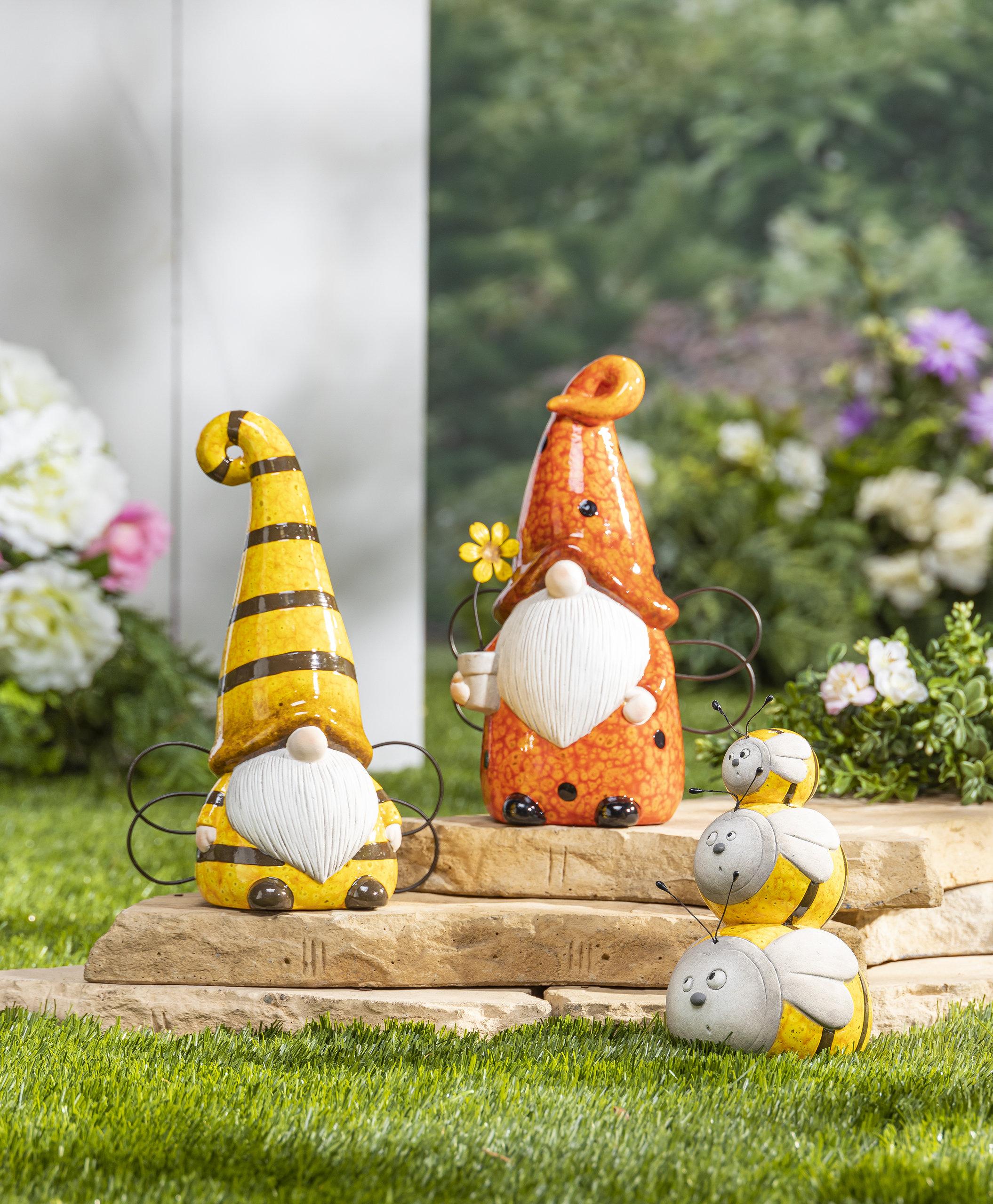 Set of 2, Assorted 9.8" Terracotta Bug and Bee Gnomes - Contemporary ...