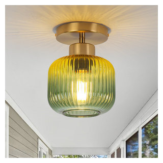 6-inch 1-Light Green Glass Shade Mini Semi-Flush Mount Ceiling Light ...