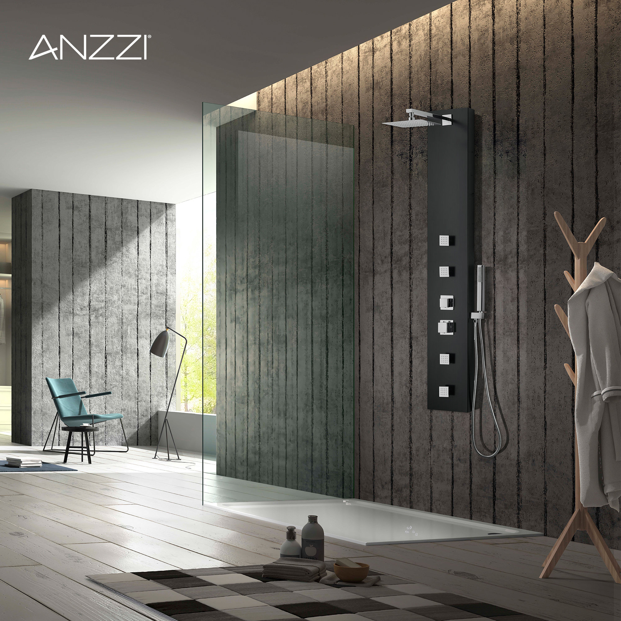 Monsoon 57 in, 4-Jetted Full Body Shower Panel System With Heavy Rain ...