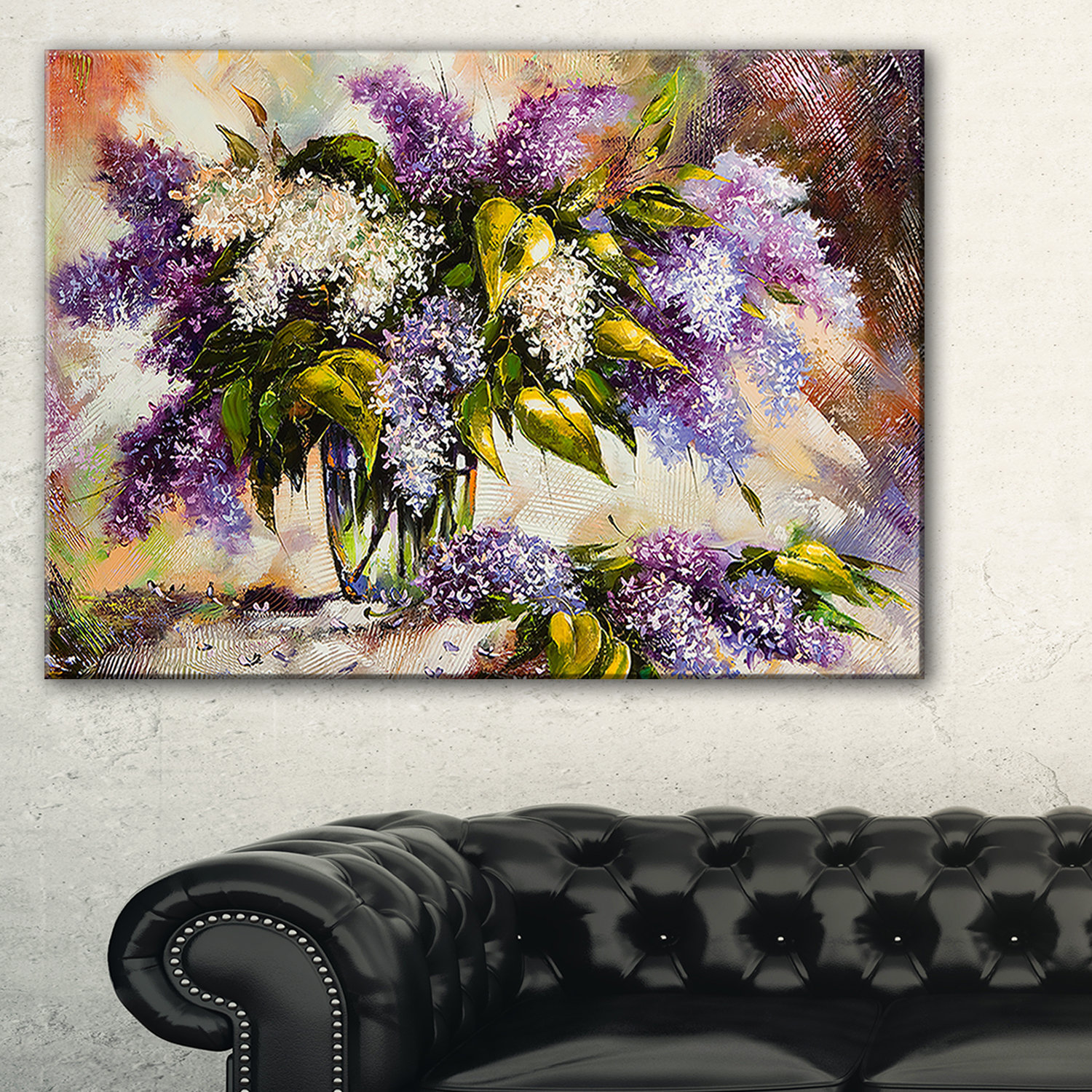 "Lilac Bouquet in a Vase" Painting Canvas Print, 40"x20" - Contemporary ...