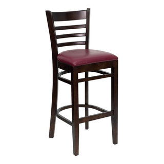 Ladder Back Walnut Wood Restaurant Barstool - Burgundy Vinyl Seat, 2'3 ...
