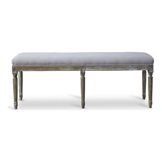 Clairette Wood Traditional French Bench - French Country - Upholstered ...