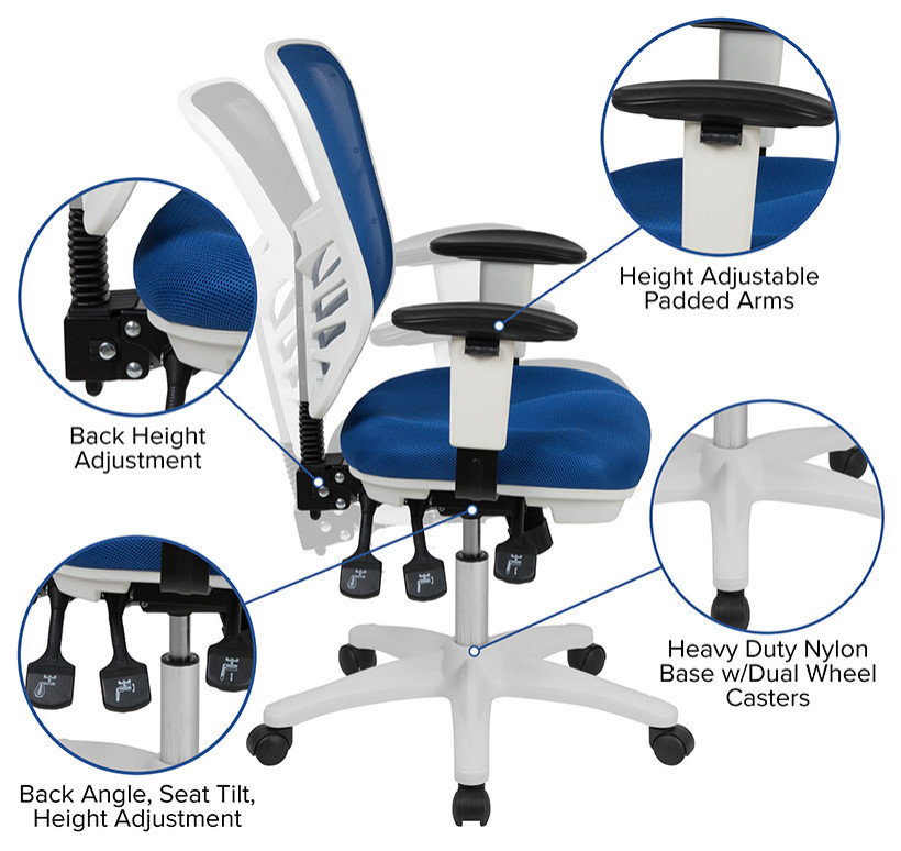 Blue Mesh Multifunction Executive Swivel Ergonomic Office Chair, White ...
