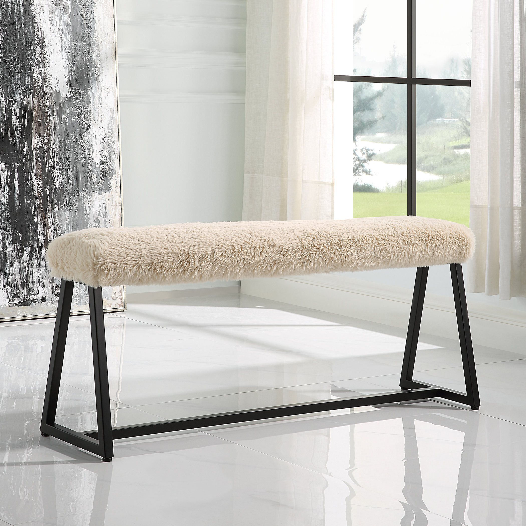 Uttermost Taupo Sheepskin Bench - Transitional - Upholstered Benches ...