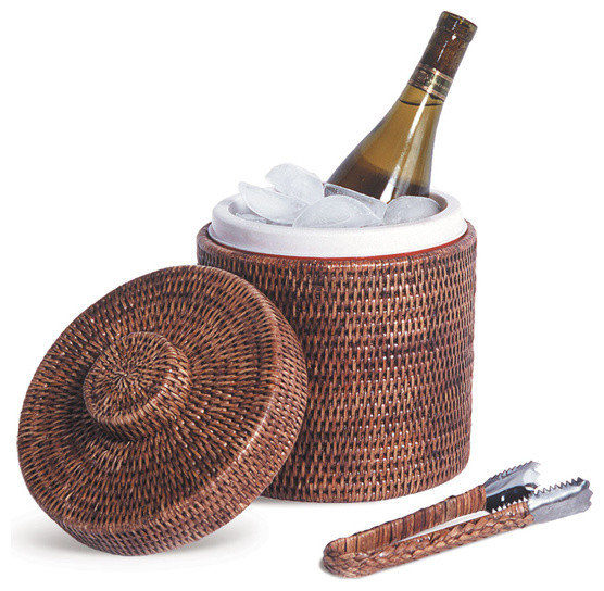 Rattan Ice Bucket With Tongs - Contemporary - Ice Tools And Buckets ...