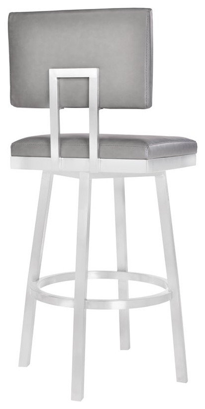 Armen Living Balboa 26" Faux Leather Swivel Counter Stool in Gray and ...