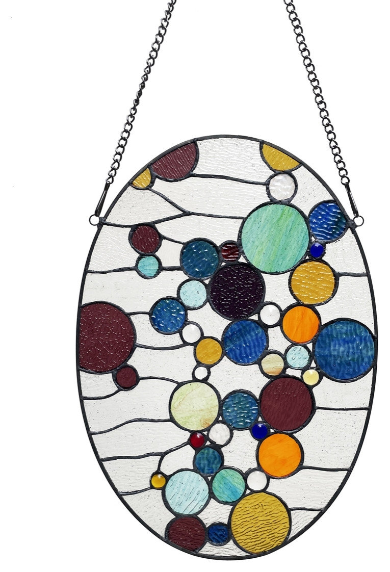 Chloe Lighting Bubbles Geometric-Style Stained Glass Window Panel 20 ...