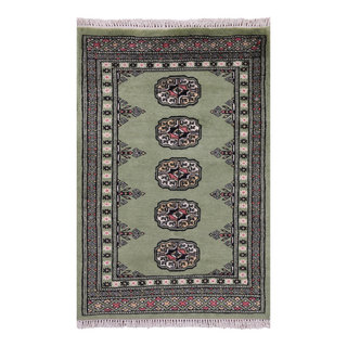 Green 2' 0" X 2' 11" Hand-Knotted Silky Bokhara Wool Rug - Q21735, 2' 0 ...