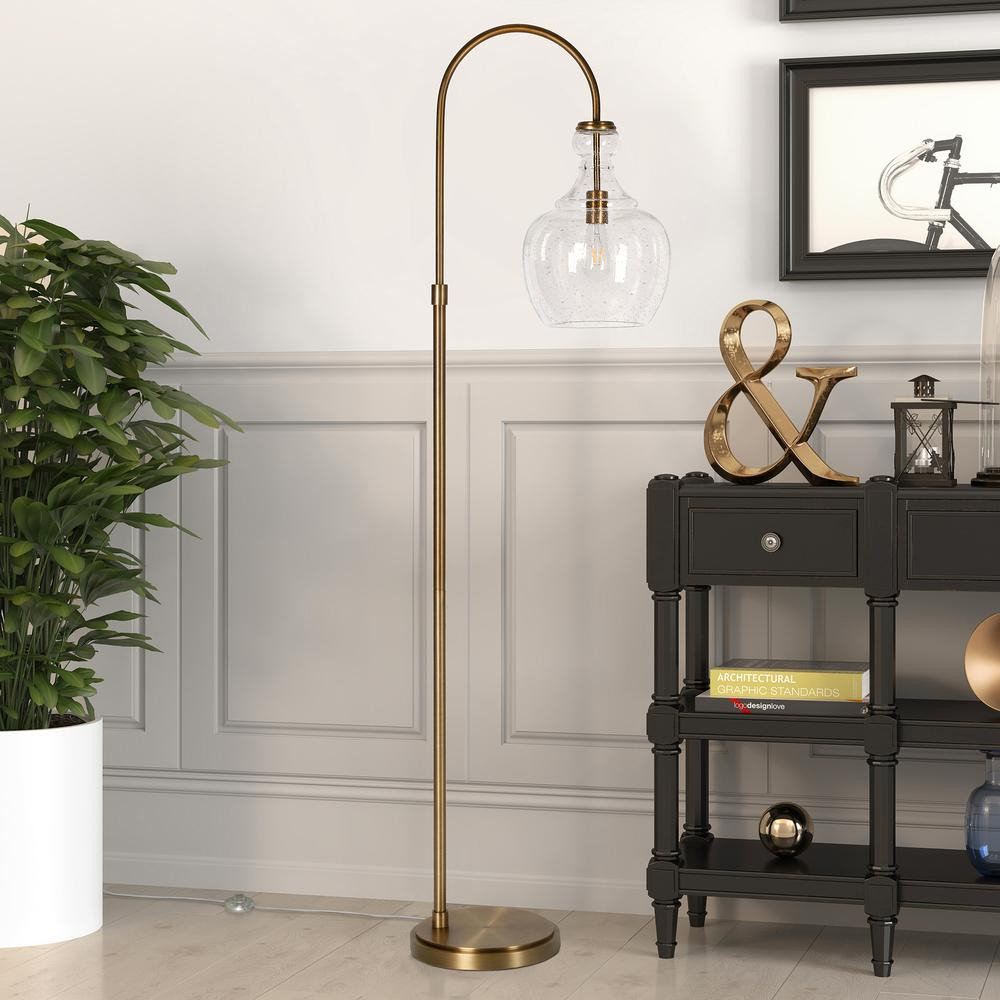 Verona Arc Floor Lamp with Glass Shade in Brass/Seeded - Contemporary ...