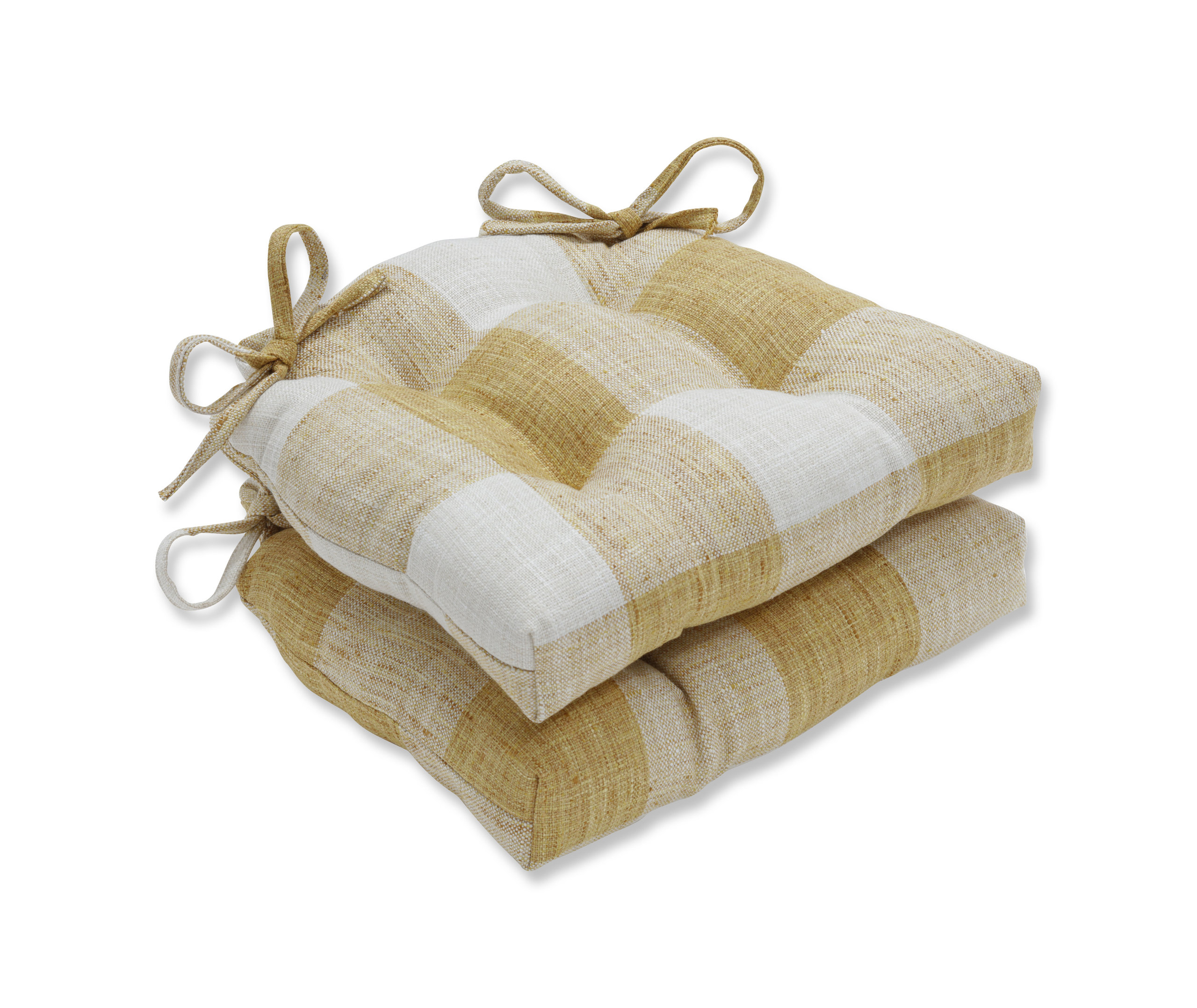 Indoor Check Please Sunshine Yellow Reversible Chair Pad Set, Set of 2 ...