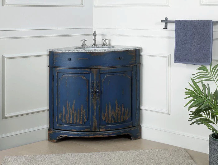 24" Triadsville Distressed Navy Blue Corner Bath Sink Vanity ...