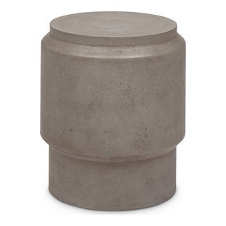 Barrel Fiber-Reinforced Concrete Dark Grey Stool, 16.25W x 16.25D x 18H ...