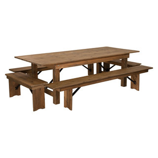 HERCULES Series 8' x 40'' Antique Rustic Folding Farm Table and Four ...