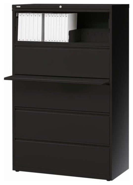 Scranton & Co 30" 5-Drawer Modern Metal Lateral File Cabinet in Black ...