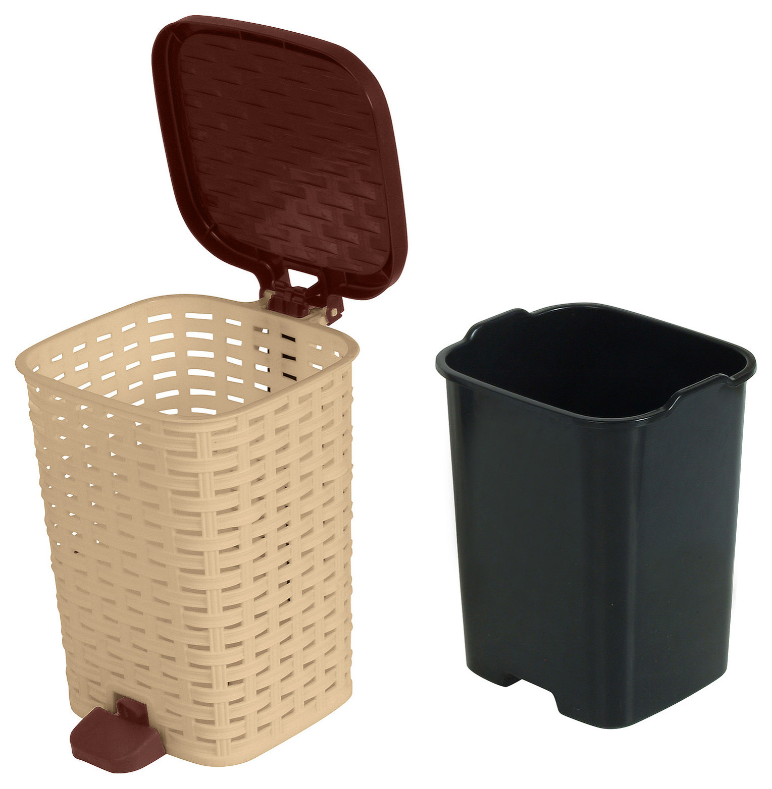 Superio Wicker Style Step Trash Can, 12 qt., Beige/Brown - Tropical ...