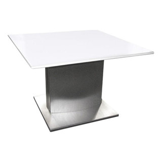 22" White and Silver Marble and Metal Square Pedestal End Table ...