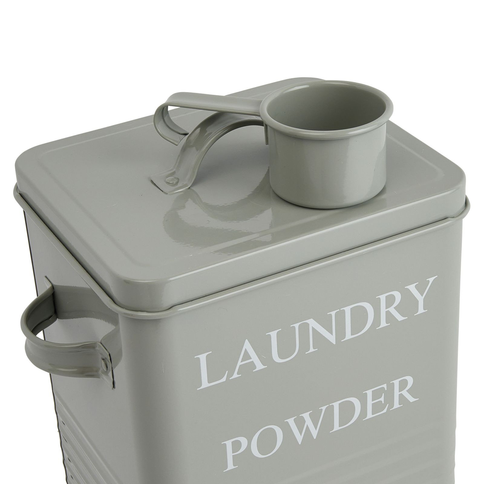 "Laundry Powder" 3 Piece Gray Metal Container With Lid/Scoop ...