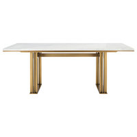 Safavieh Couture Azalea Marble Rectangle Dining Table Antique Brass/White, #N/A - Contemporary ...