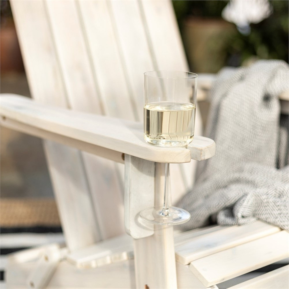 Pemberly Row Outdoor Wood Adirondack Chair with Wine Glass Holder in ...