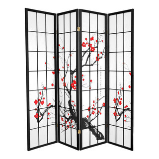 Classic Room Divider, Paper Screens With Cherry Tree Painting, Black ...