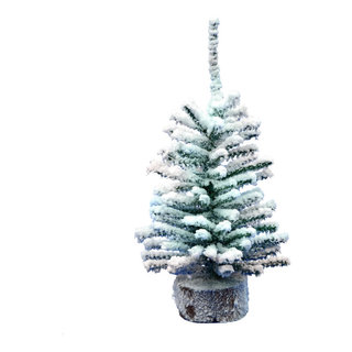 12" Flocked Mini Pine 93T Wood Base Pk/3 - Contemporary - Christmas ...