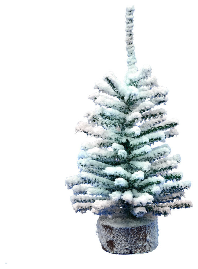 12" Flocked Mini Pine 93T Wood Base Pk/3 - Contemporary - Christmas ...
