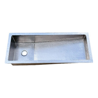 30" Nickel Plated Hammered Copper Trough Bathroom Sink - Traditional ...