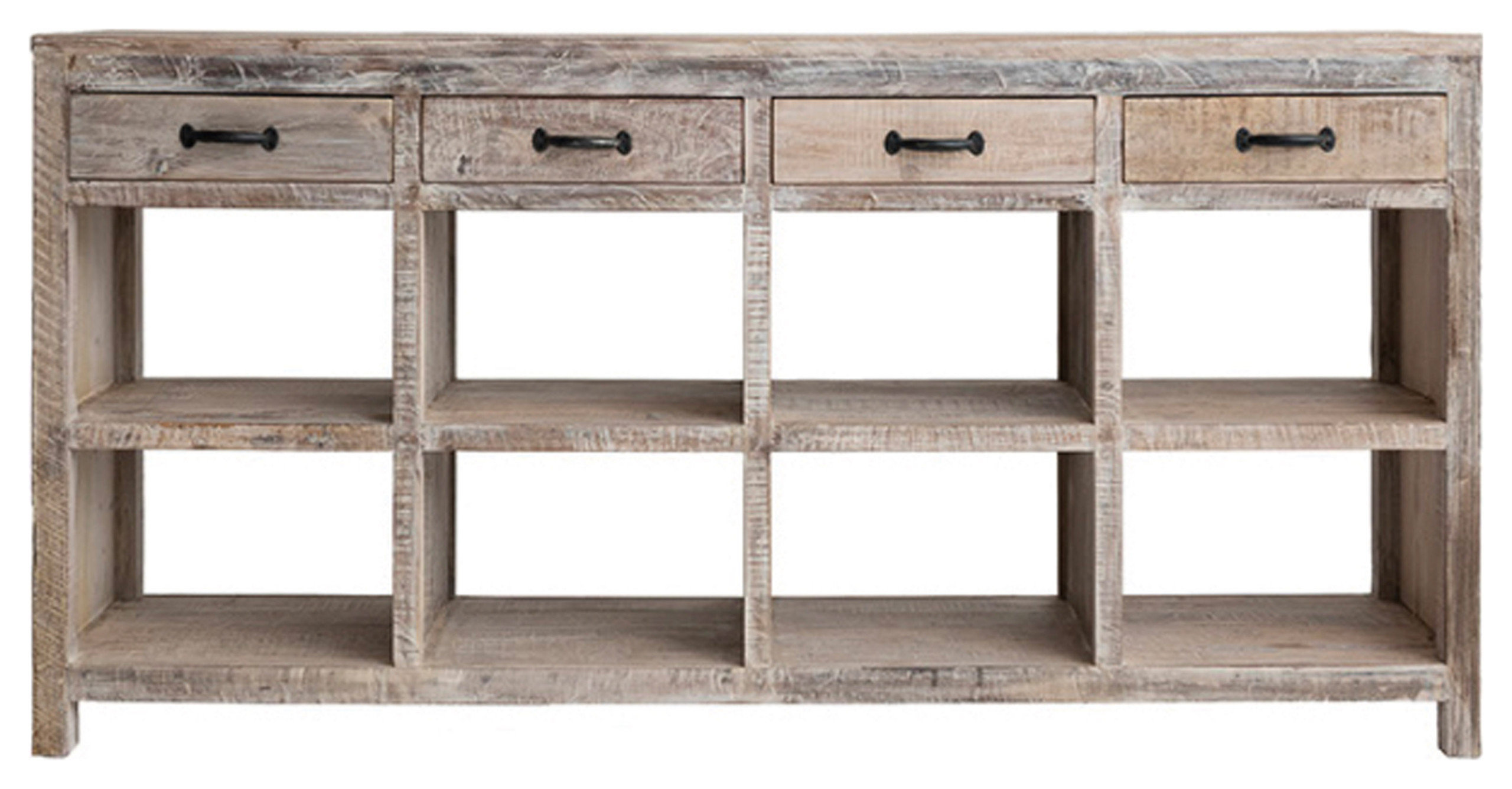 Reclaimed Wood Console Table With 4 Drawers and 8 Storage Sections ...