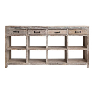 Reclaimed Wood Console Table With 4 Drawers and 8 Storage Sections ...