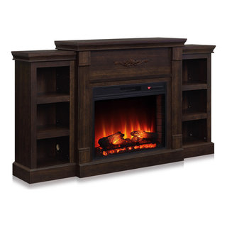 Freestanding Electric Fireplace Bookshelves with 28" Fireplace ...