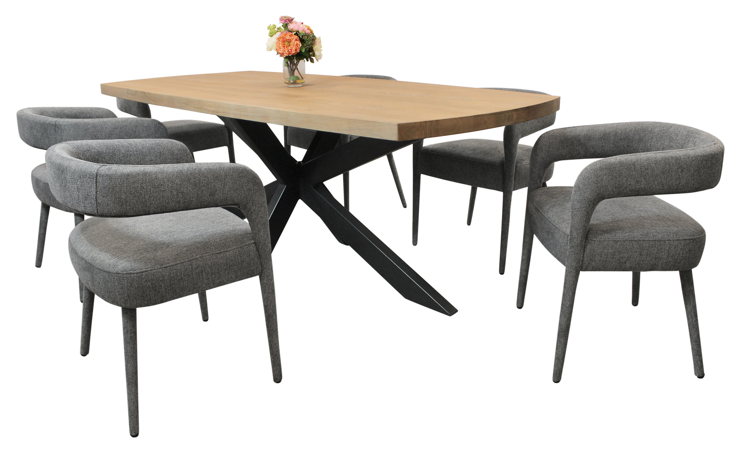 Logan 7-Piece Dining Set With 82" Dining Table And 6 Galway Gray Side Chairs - Midcentury ...