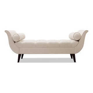 Alma Tufted Flared Arm Entryway Bench with Bolster Pillows - Midcentury ...