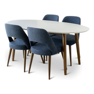 Kylie 5-Piece Mid-Century Oval Dining Set w/ 4 Fabric Dining Chairs in ...