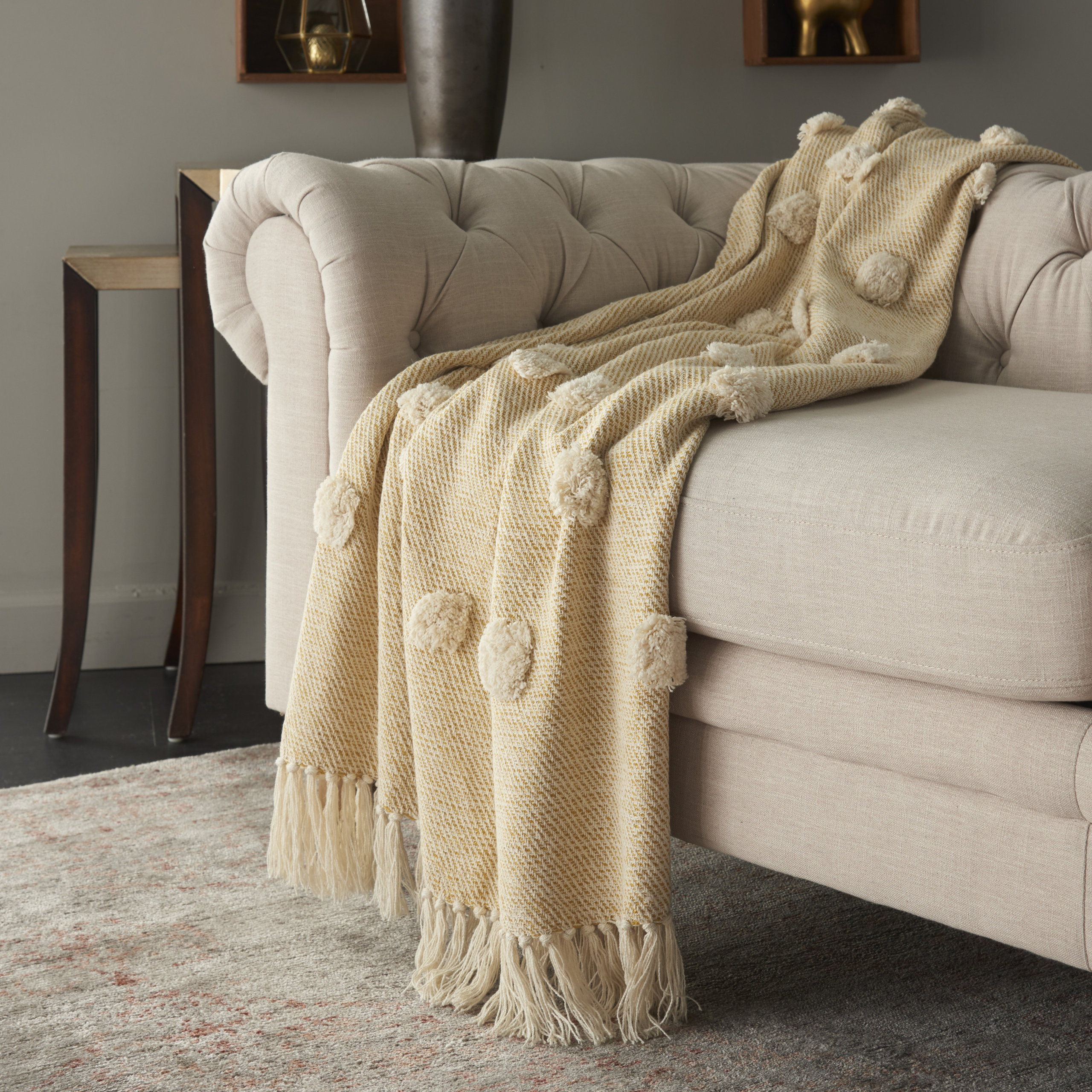 Mina Victory SH019 Throw Blanket, Mustard, 50" x 60" - Transitional ...