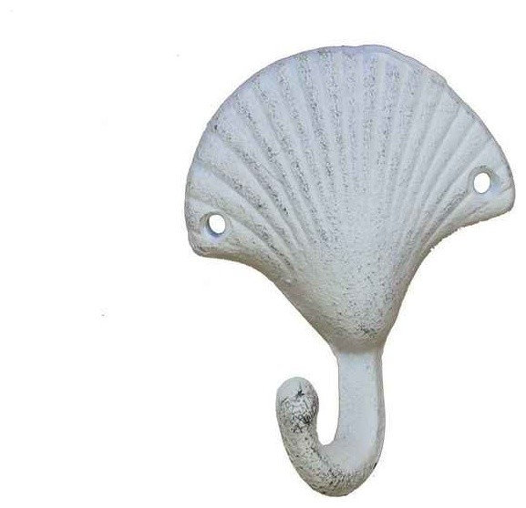 Cast Iron Seashell Hook, Whitewashed - Beach Style - Wall Hooks - by ...
