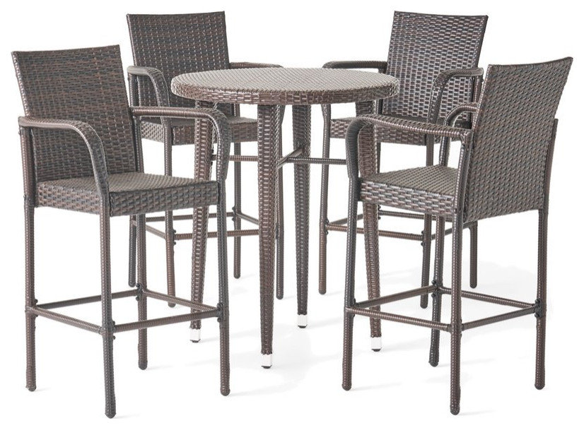 Noble House Patina Outdoor 5-Pc Multi Brown Wicker 32.5" Round Bar ...