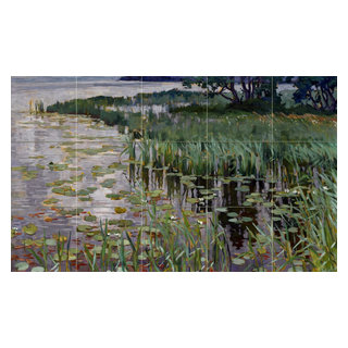 Tile Mural REEDS river water lilies Kitchen Backsplash, 4.25" Ceramic ...