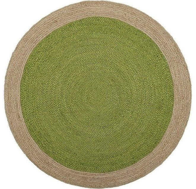 Round Farmhouse Jute Rug with Natural and Green Braided Center Design ...
