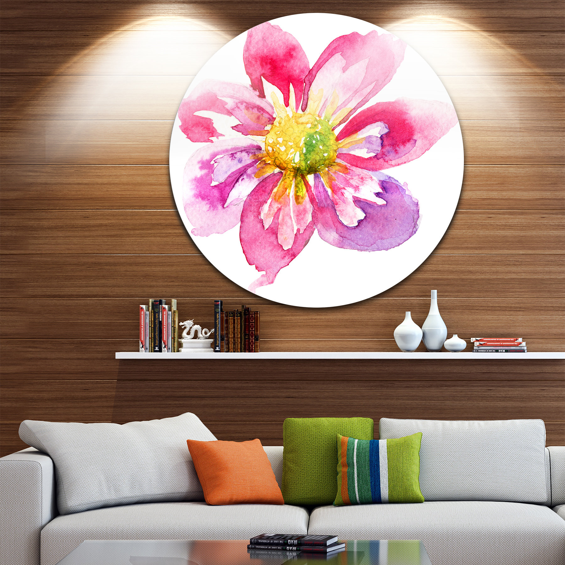 Full Bloom Pink Flower, Floral Disc Metal Artwork, Disc of 11 inch ...