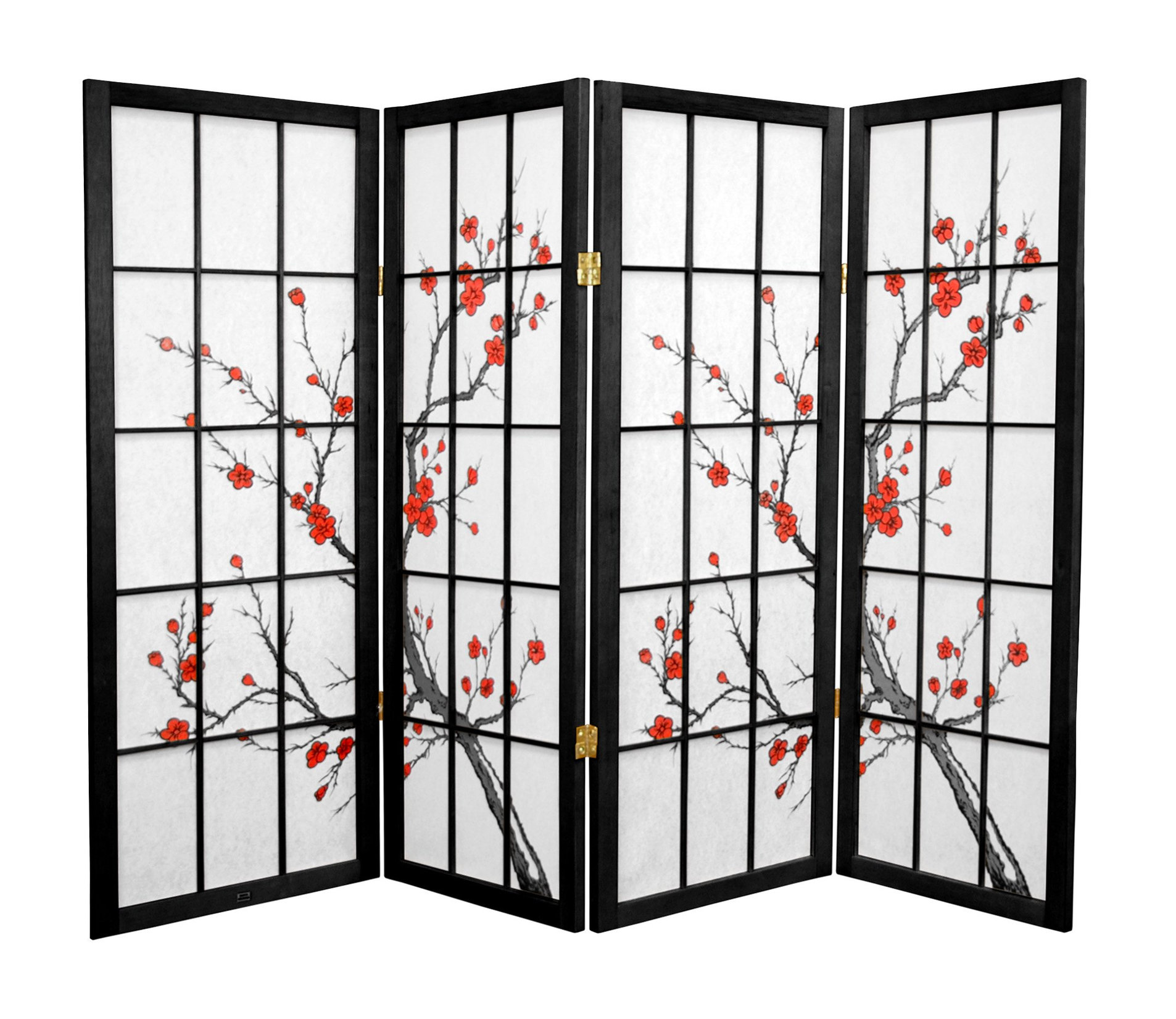 4 Panel Room Divider with Cherry Blossom Print and Shoji Rice Paper ...