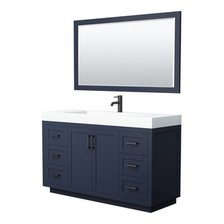 Miranda 60" Dark Blue Single Vanity, 4" White Top, Black Trim, 58 ...