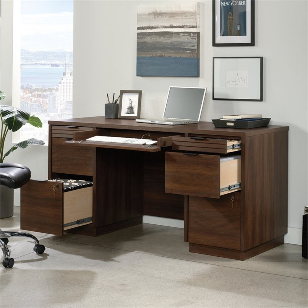 Home Square 2-Piece Set with 60" Credenza Desk and Utility Stand Libary ...