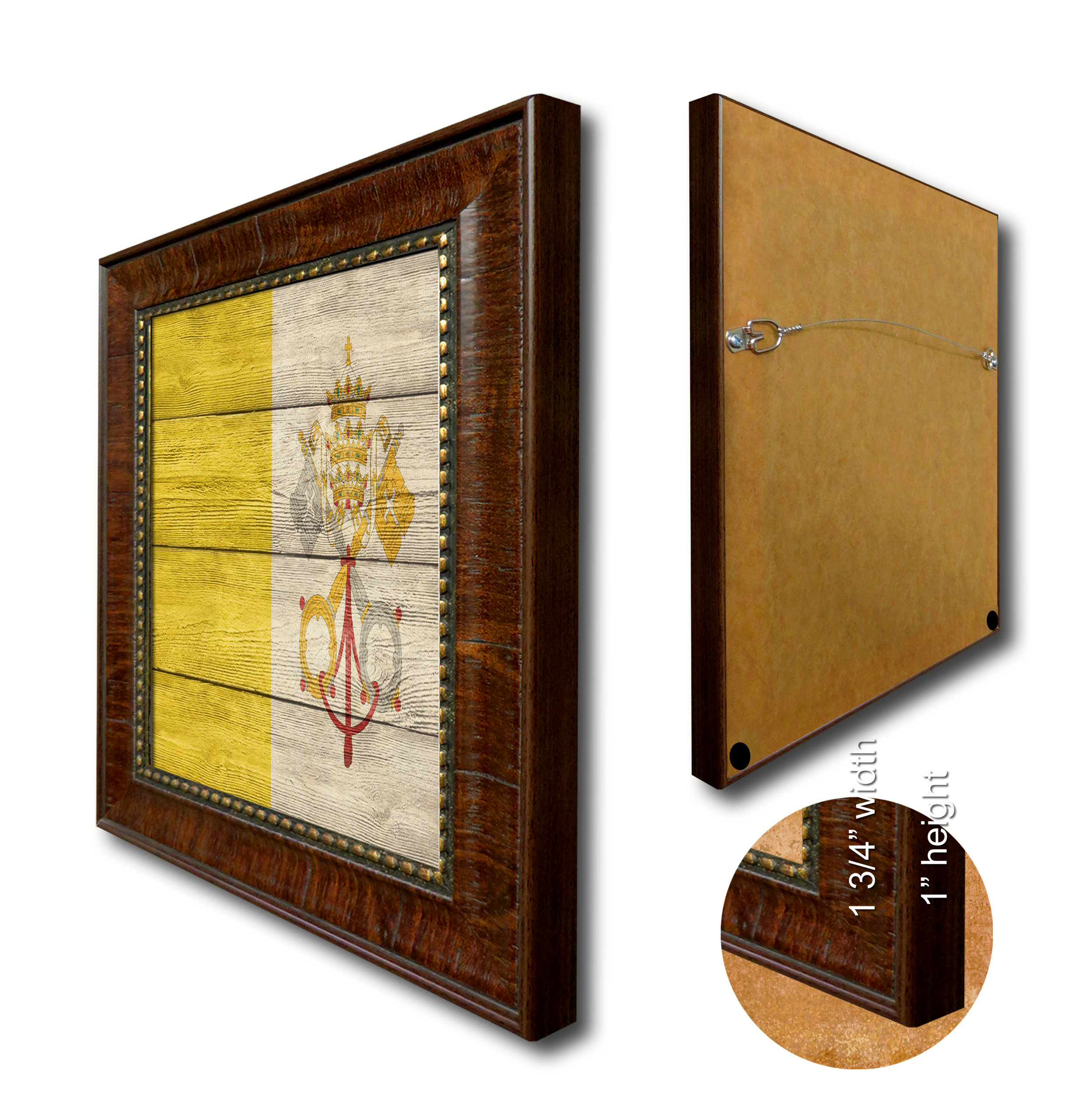 Vatican City Country Textured Flag Print With Brown Gold Frame, 23" X ...