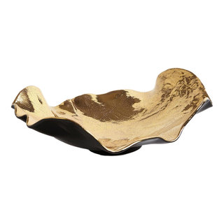Elegant Free Form Gold Crackle Ceramic Bowl 17" Centerpiece Metallic ...
