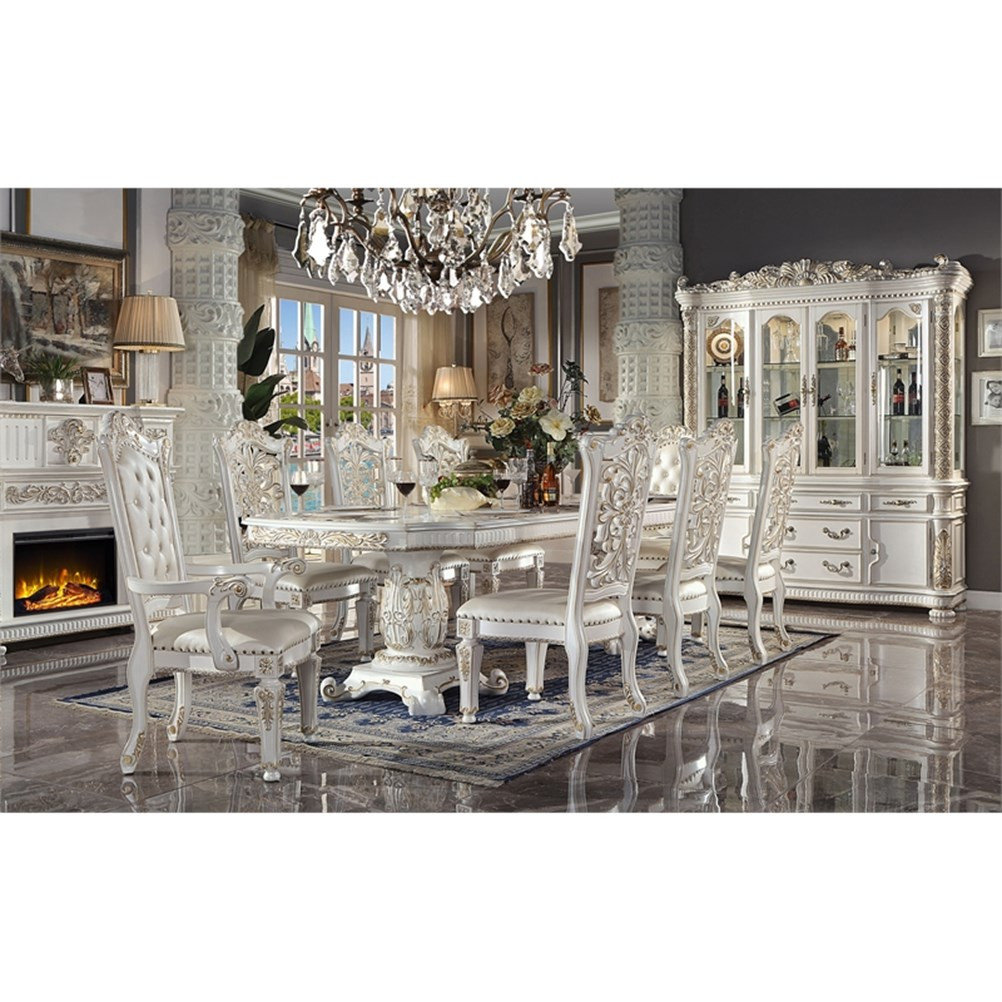 ACME Vendome Side Chair in Ivory Polyurethane and Antique Pearl Wood ...
