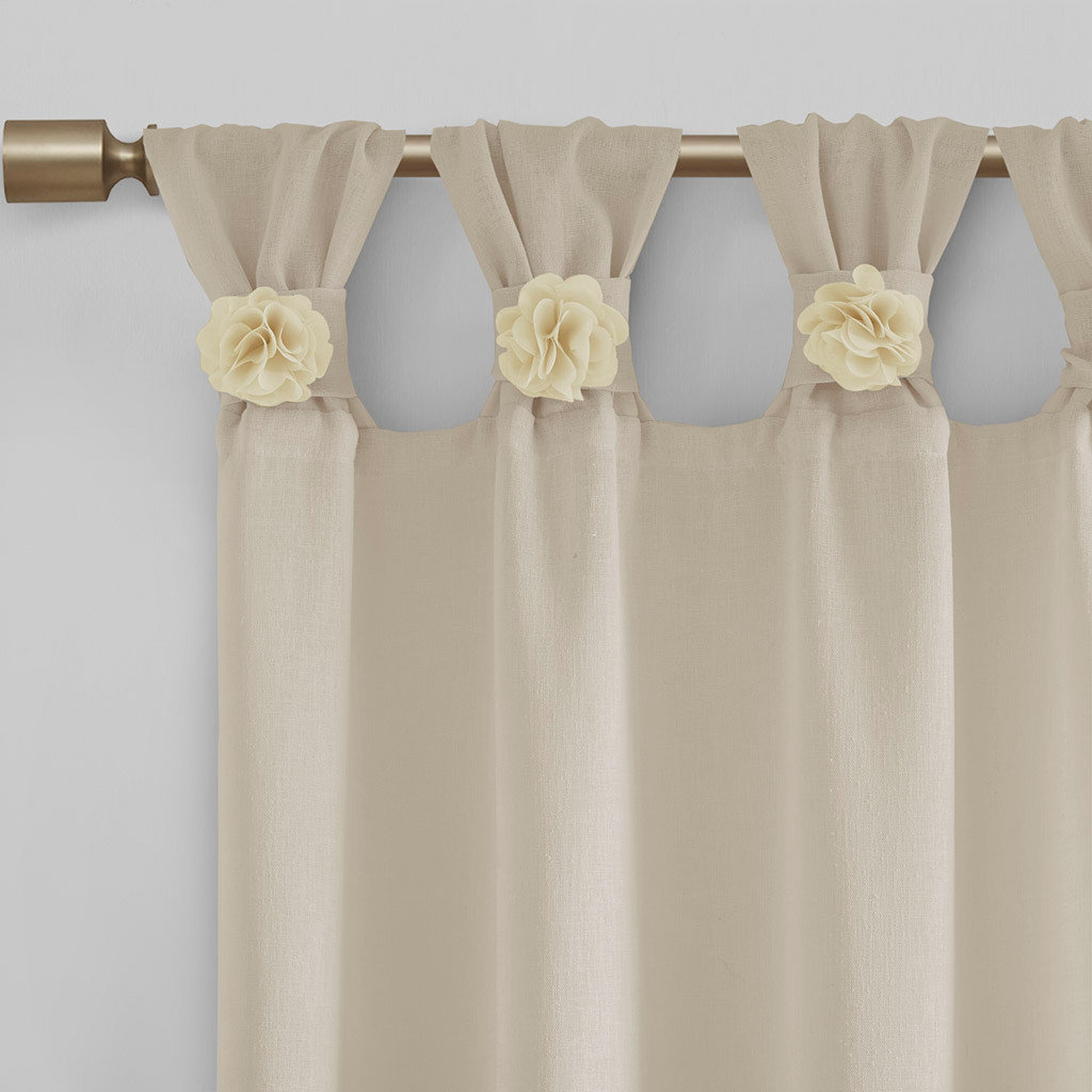 Madison Park Rosette Floral Embellished Cuff Tab Top Solid Curtain Panel - Transitional ...